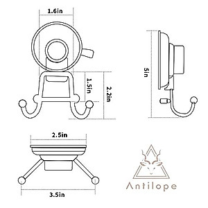 U&A Antilope Suction Cup Hooks for Loofah,Towel,Bath Rode&Coat,Strong Stainless Steel Shower Hanger Removable in Kitchen&Bathroom 1pcs