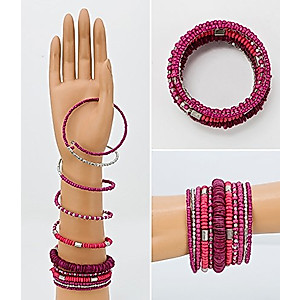 SPUNKYsoul Handmade Bohemian Coil in Shocking Hot Pink and Silver Bracelet for Women Collection