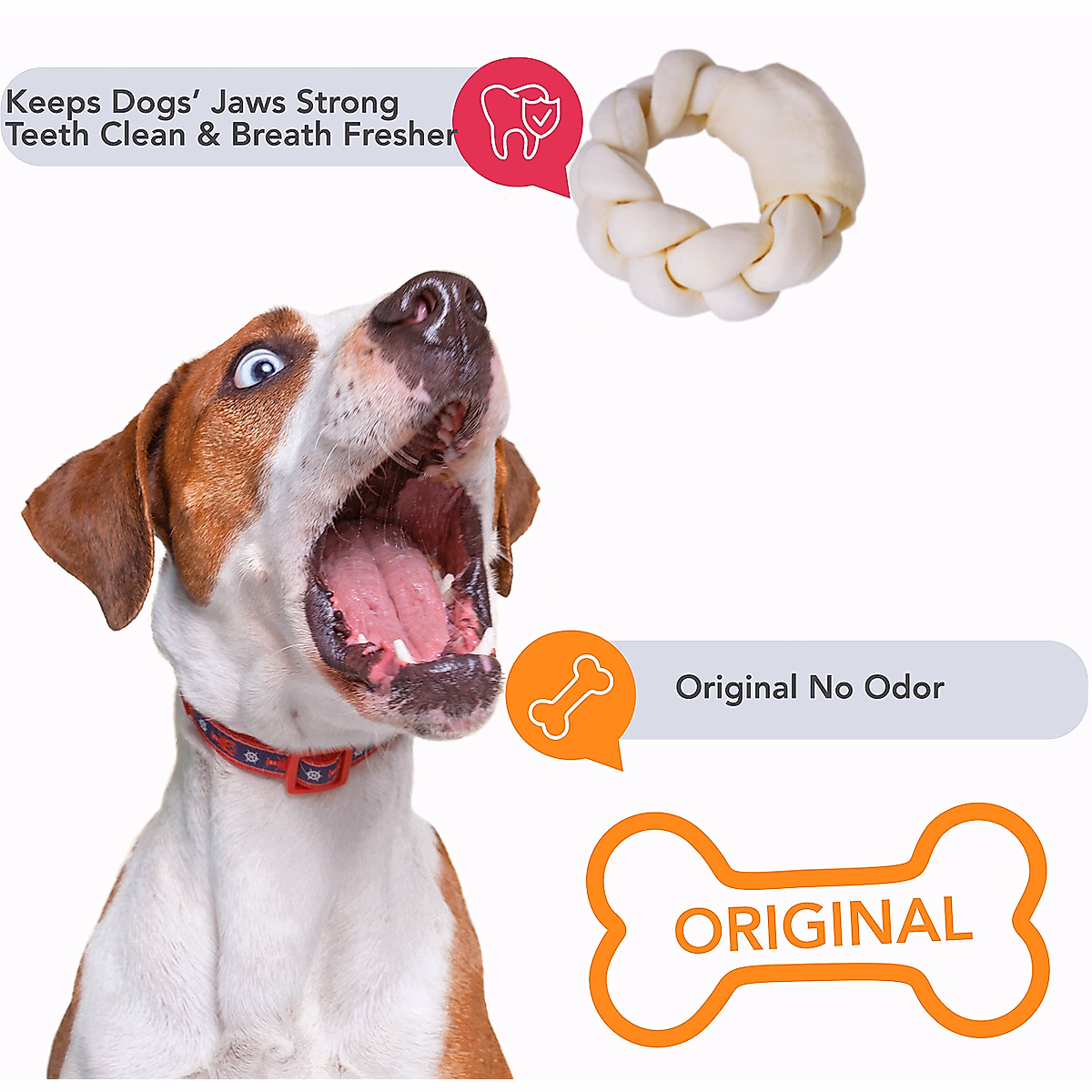 ICROKUS Natural Braided Rawhides for Dogs - Rawhide Dog Treats Digestible Braided Dog Chews Rings - Free Range Grass Fed Dog Treat Donut 5 inches Set of 3 Units (No Odor)