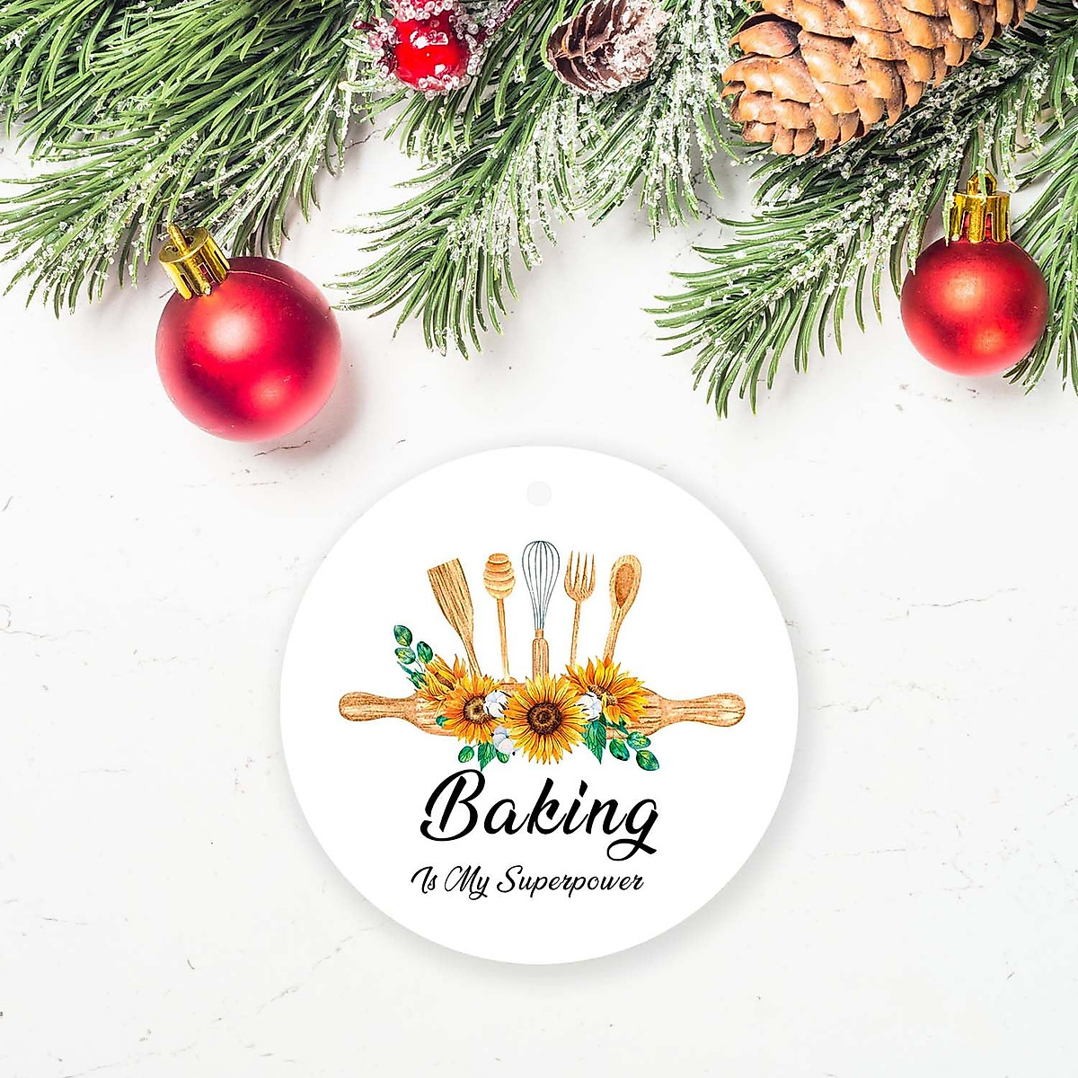 Baker Christmas Ornaments for Cooker,Chef,Mom,Xmas Tree Hanging Ornaments Ceramic Keepsake,Baking Set