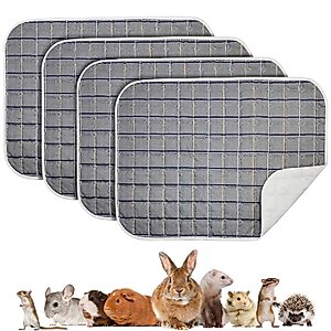 BNOSDM 4 Pack Guinea Pig Cage Liners Washable Mats Reusable Guinea Pig Pee Pads Waterproof Absorbent Bedding Liner for Hamsters Rats Bunny Rabbits Small Animals (Gray Plaid)