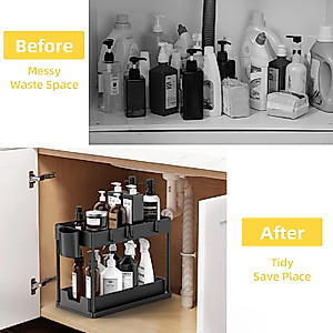 Under Sink Organizer,2 Tier Under Cabinet Organizer Sliding Under Bathroom Sink Organizers and Storage Multi-purpose Tidy Help Under Sink Storage Shelf Kitchen