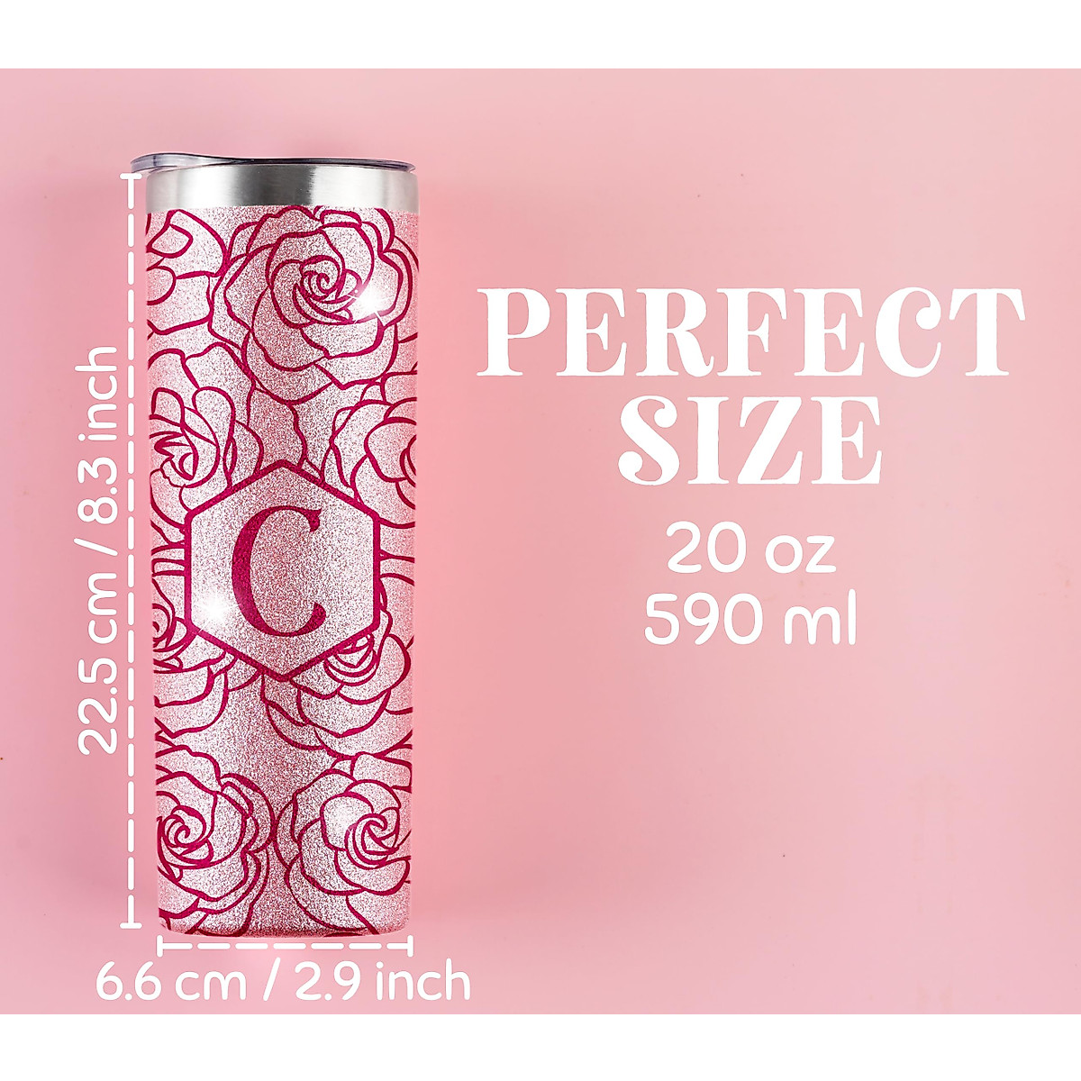 Onebttl Monogrammed Gifts for Women, Personalized Travel Mugs, Unique Coffee Tumbler with Initials for Her on Birthdays Christmas, Rose Gold, S