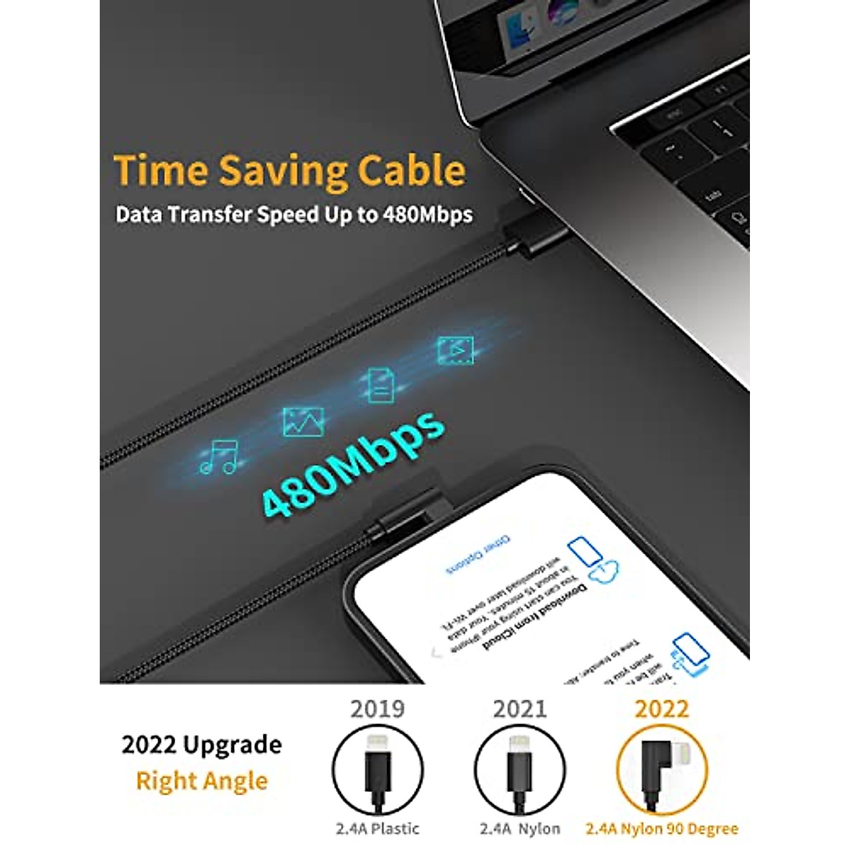 6.6FT iPhone Charger 90 Degree,[Apple MFi Certified] 3Pack USB to Lightning Cable Right Angle,Nylon Braided iPhone Fast Charging Cord for iPhone 14 13 12 11 Pro Max XR XS X 8 7 6 Plus SE iPad Air Mini