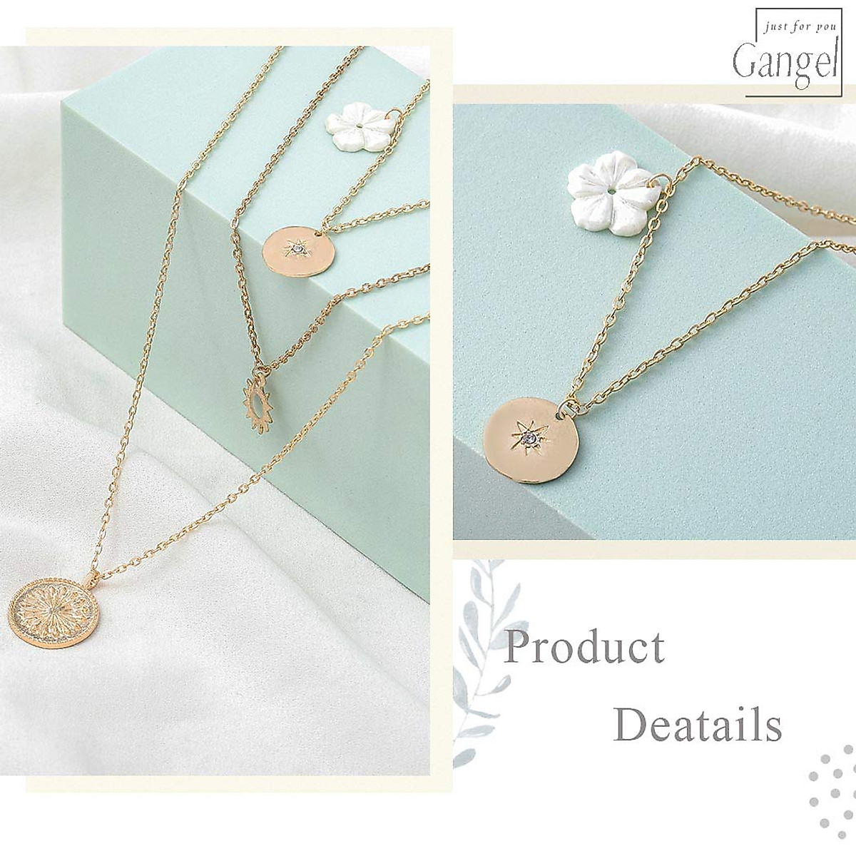 Gangel White Heishi Surfer Choker Layered Necklace Gold Flower Helios Necklace Choker Summer Pendant Jewelry for Women