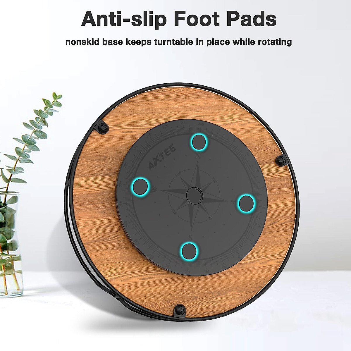 Lazy Susan Turntable Organizer for Cabinet Pantry Kitchen Countertop Refrigerator Cupboard, Pine Wood, 9", Carbonized Black