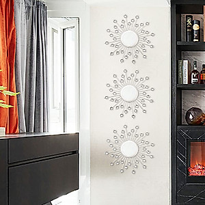 3 Pack Acrylic Burst Wall Mirror Metal Faux Diamonds Mirrors Bling Home Decorative Hanging Wall Art for Living Room Bedroom-Sliver