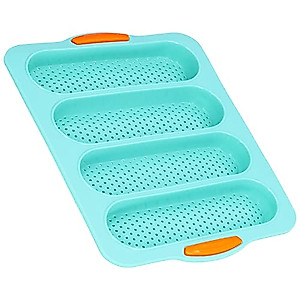 Baguette Mould, Insulated Handle Easy Demolding Soft Wearproof Bread Baking Pan for Kitchen(Green)