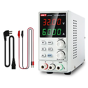 UNI-T DC Power Supply Variable Adjustable Bench Power Supply Switching Regulated 32V 6A OVP OCP OTP 4 Digits LED Display with Plug Adapter Power Cord Output Cables UTP1306