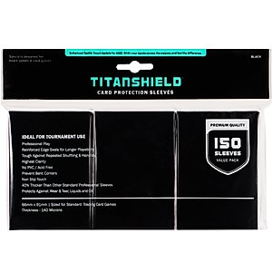 TitanShield (150 Sleeves, Black Compatible with Standard Sized Board Games, MTG Magic The Gathering, Pokemon, Lorcana and Trading Cards 2.5" x 3.5" 66x91mm