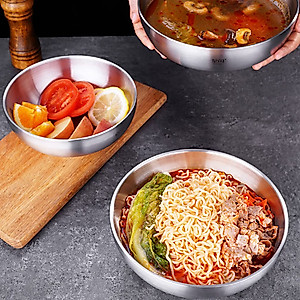 Kichvoe Korean Bowl Soup Bowls Ramen Noodle Bowls Stainless Steel Bowl Korean Bowls Double Walled Serving Bowl for Udon Pho Dessert Cereal Salad 15cm Metal Bowls