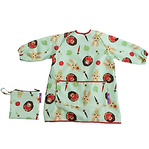 Tidy Tot - Long Baby Bib - Mess Proof Long Sleeve Feeding Smock with Large Food Catcher Pocket - Waterproof Bib – Machine Washable. Fits 6-24 months - Green