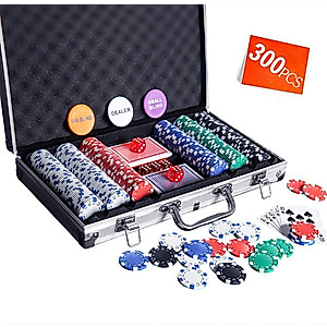 Poker Chip Set - 300PCS Poker Chips with Aluminum Case, 11.5 Gram Chips for Texas Holdem Blackjack
