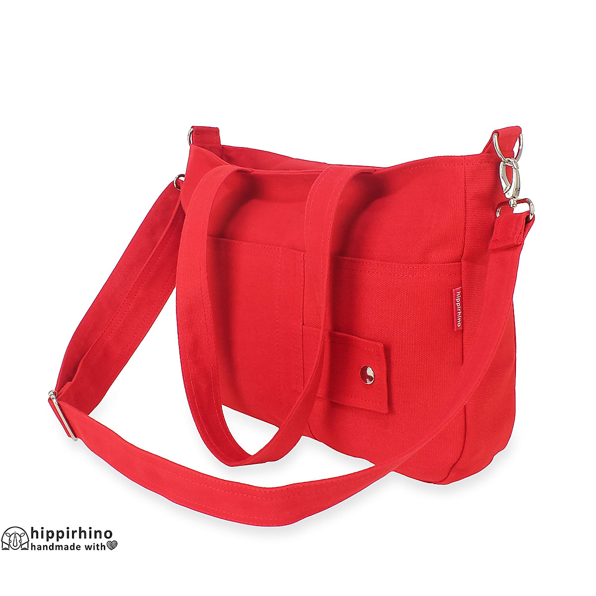 Women's Canvas Shoulder Bag Crossbody Detachable Strap Multi Pockets Messenger Bag Zipped Closure Purse Red