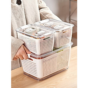 SHEBI PRODUCT - 3-Pack Refrigerator Organizer Bins- Clear Plastic Fridge Organizer for Fruit & Produce with Removeable Tray- Stackable Kitchen Organization- Fruit Containers for Fridge (White)