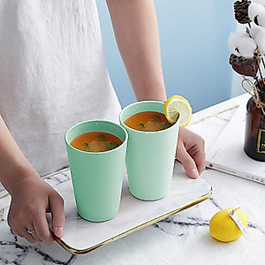 Roucerlin 4 Pack 20 OZ Wheat Cup, Unbreakable Reusable Wheat Straw Drinking Cup, Coffee, Tea, Water, Beer, Milk, Juice Cup, Stackable Travel Cup (Green)