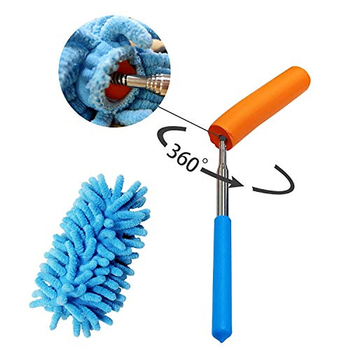 TIMIVO Microfiber Duster for Cleaning, Dusters with Telescoping Extension Pole, Extendable Washable Mini Dusters for Cleaning Supplies Car, Window, Furniture, Office (Blue and Grey)