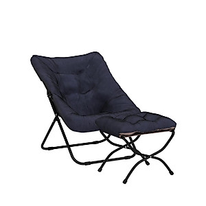 Tiita Saucer Chair with Ottoman, Soft Faux Fur Oversized Folding Accent Chair,Lounge Lazy Chair, Metal Frame Moon Chair for Bedroom, Living Room, Dorm Rooms, Garden and Courtyard