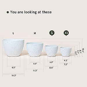 La Jolie Muse Flower Pots Outdoor Garden Planters, Indoor Plant Pots W/ Drainage Holes, Speckled White (8.6 + 7.5 Inch)