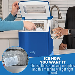 Deco Chef Countertop Ice Maker 40LB/24H, 24 Full Cubes Every 15 Minutes, Adjustable Size, Digital Control and Timer, Self-Cleaning, EZ Access Flip Lid, Scoop Included, Blue