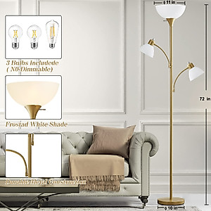Luvkczc Torchiere Floor Lamps for Living Room, 3 Light Tree Floor Lamp, Gold Modern Tall Standing Lamps, Industrial Bright Floor Lamp for Bedroom, Office, Dresser, 3 LED Bulbs Included
