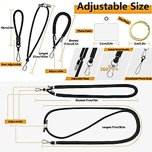 XLDLQU Cell Phone Lanyard, 1× Universal Crossbody Lanyard, 1× Adjustable Wrist Strap, 1× Finger Strap, 2× Key Rings and 3× Phone Patch Available for Most Mobile Phone (Black)