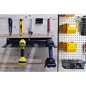 MIND&ACTION Cordless Drill Storage Rack Holds 4 Drills, Power Tool Storage Organizer Wall Mount Storage Holder for Garage, Workshop, Shed, Made of Heavy Duty Aluminum (Rack)