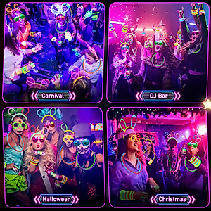 Glow in the Dark Party Supplies for Kids Adults, Light Up Party Favors, 56 LED Light Up Toys, 100 Glow Sticks Bulk Party Pack DIY Glow Glasses Headbands Necklaces for Neon Party Supplies & Decorations