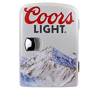 Coors Light CL04 4L Portable Mini Fridge with 12V DC and 110V AC Cords, 6 Can Personal Cooler for Beer, Snacks, Lunch, Drinks, Desk Accessory for Home, Office, Bar, Dorm, Travel, Grey, Standard, Gray