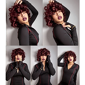 ANNIVIA-X Short Afro Curly Wigs with Bangs for Women Kinky Curly Hair Wig Big Bouncy Fluffy Curly Wig(Bug)