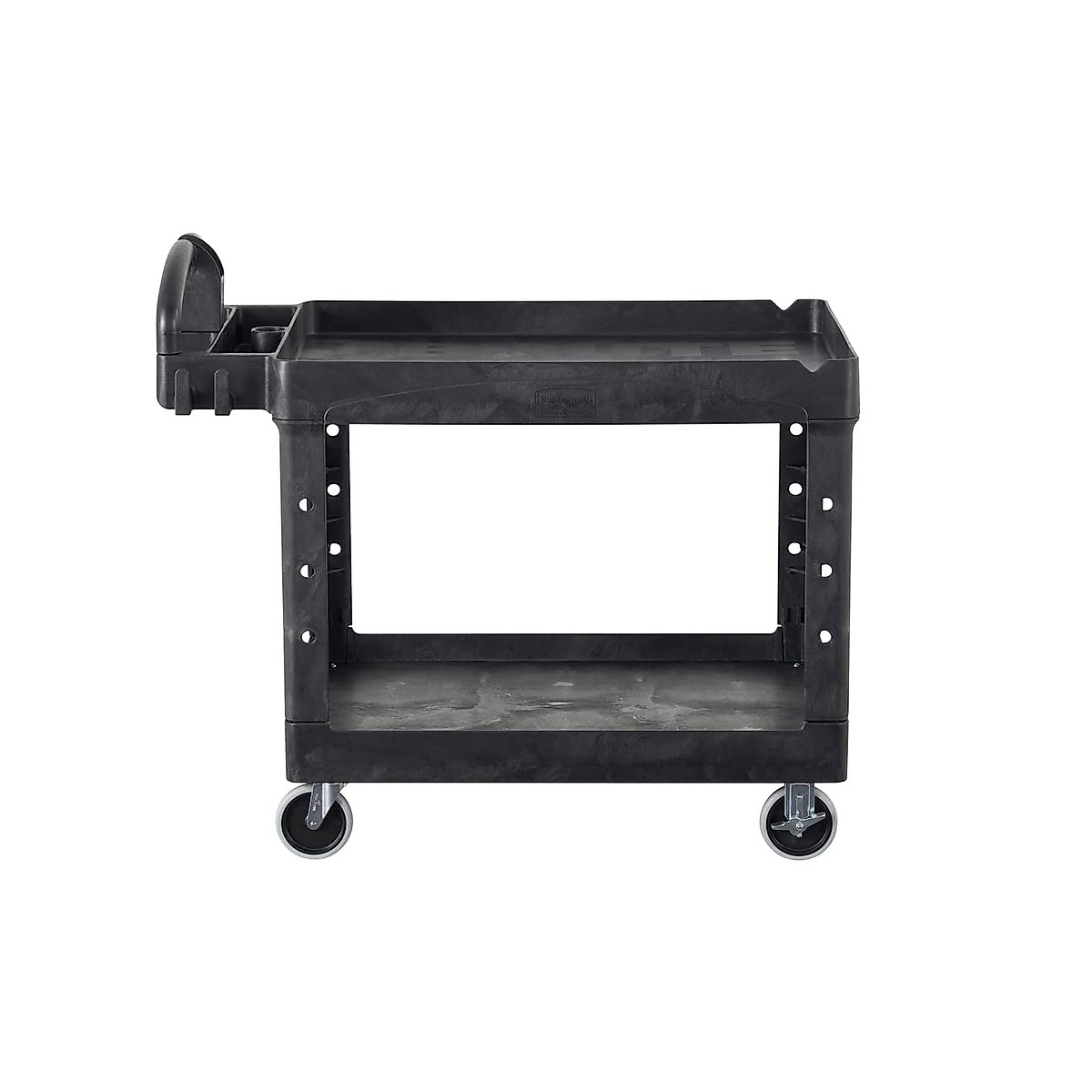 Rubbermaid Commercial Products 2-Shelf Utility/Service Cart, Medium, Lipped Shelves, Ergonomic Handle, 500 Lbs Capacity, for Warehouse/Garage/Cleaning/Manufacturing (FG452088BlA)