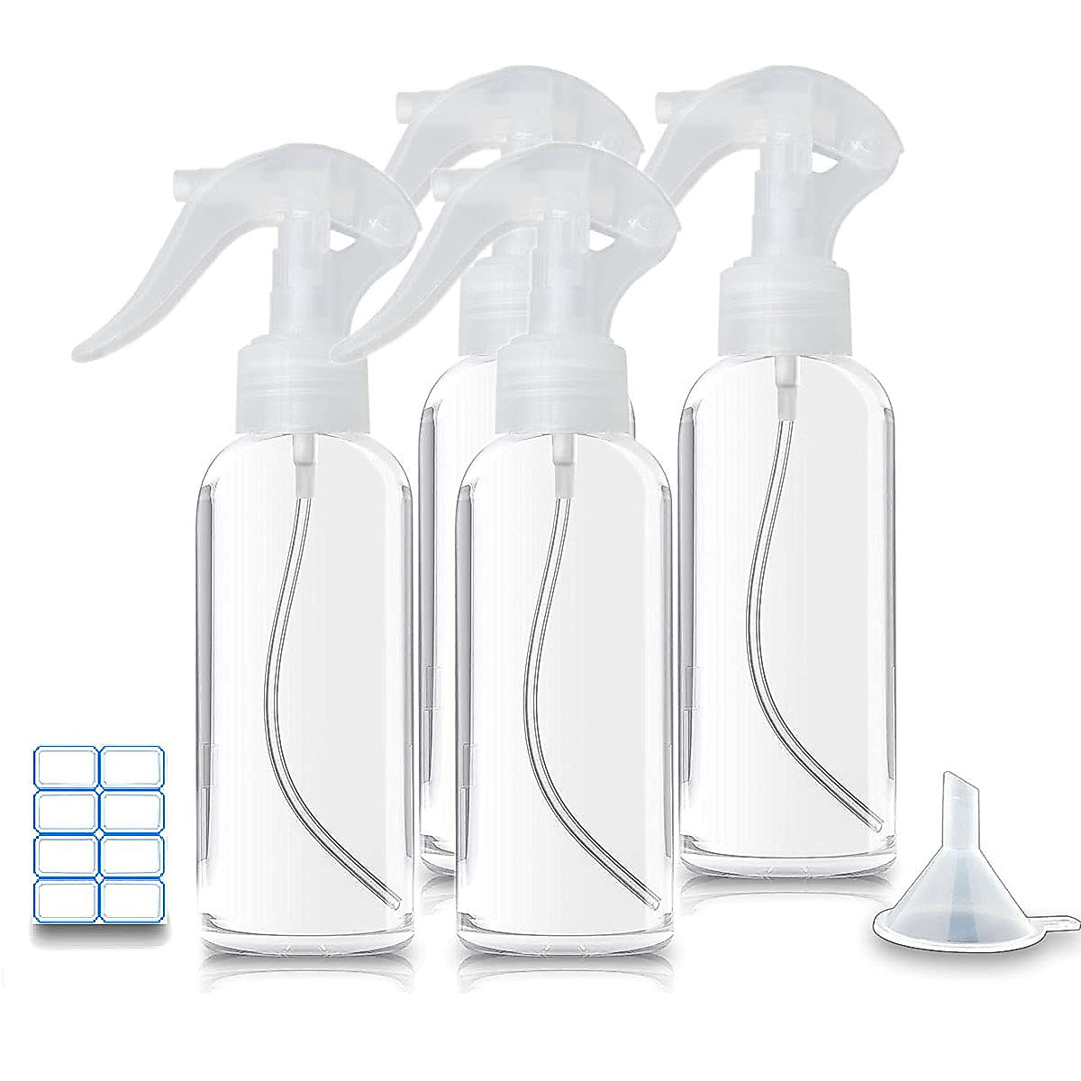 KwoKmarK Small Spray Bottles, Hair Spray Bottle 3.5oz/100ml Clear Plastic Fine Mist Travel Size Mini Empty Bottle Set Refillable Reusable Liquid Container for Essential Oils Water Squirt (4 Pack)