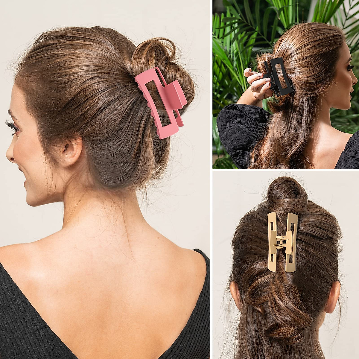 LUNROUG 8 Pcs Large Hair Claw Clips 4.1" Non-slip Big Square Matte Hair Claw Clips for Women Girls, Strong Hold Banana Clips for Thick Thin Hair