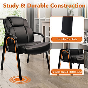 CLATINA Big & Tall 500 lb. Guest Chair, Leather Reception Chairs with Padded Arm Rest for Waiting Room Office Home and Meeting Conference-Black