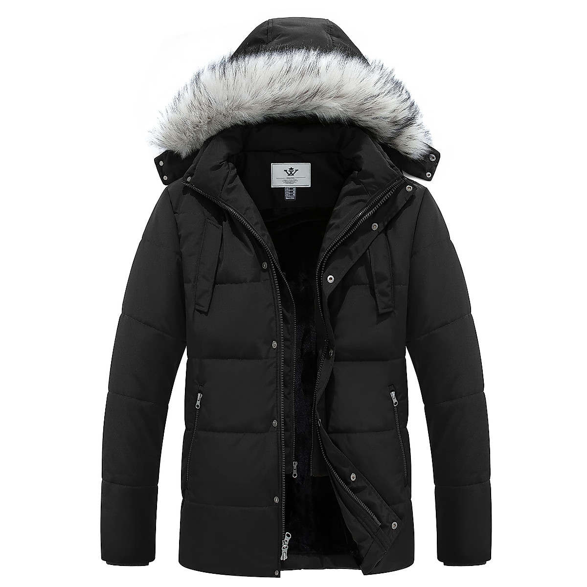 WenVen Men's Winter Puffer Coat Warm Outwear Jacket with Detachable Hood(Black,3XL)