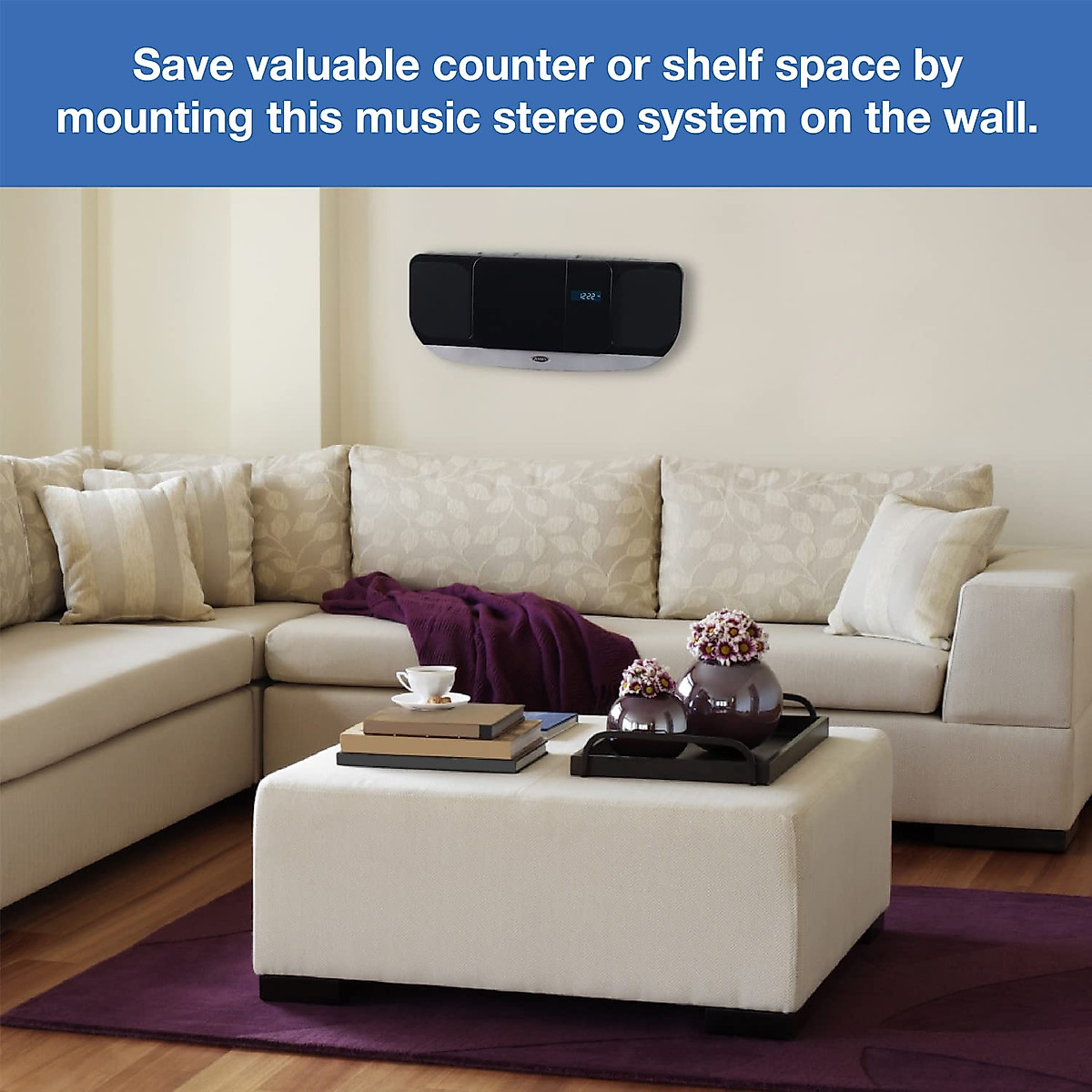 JENSEN JBS-215 Bluetooth Wall-Mountable Music System with CD Player and FM Radio, JBS-215