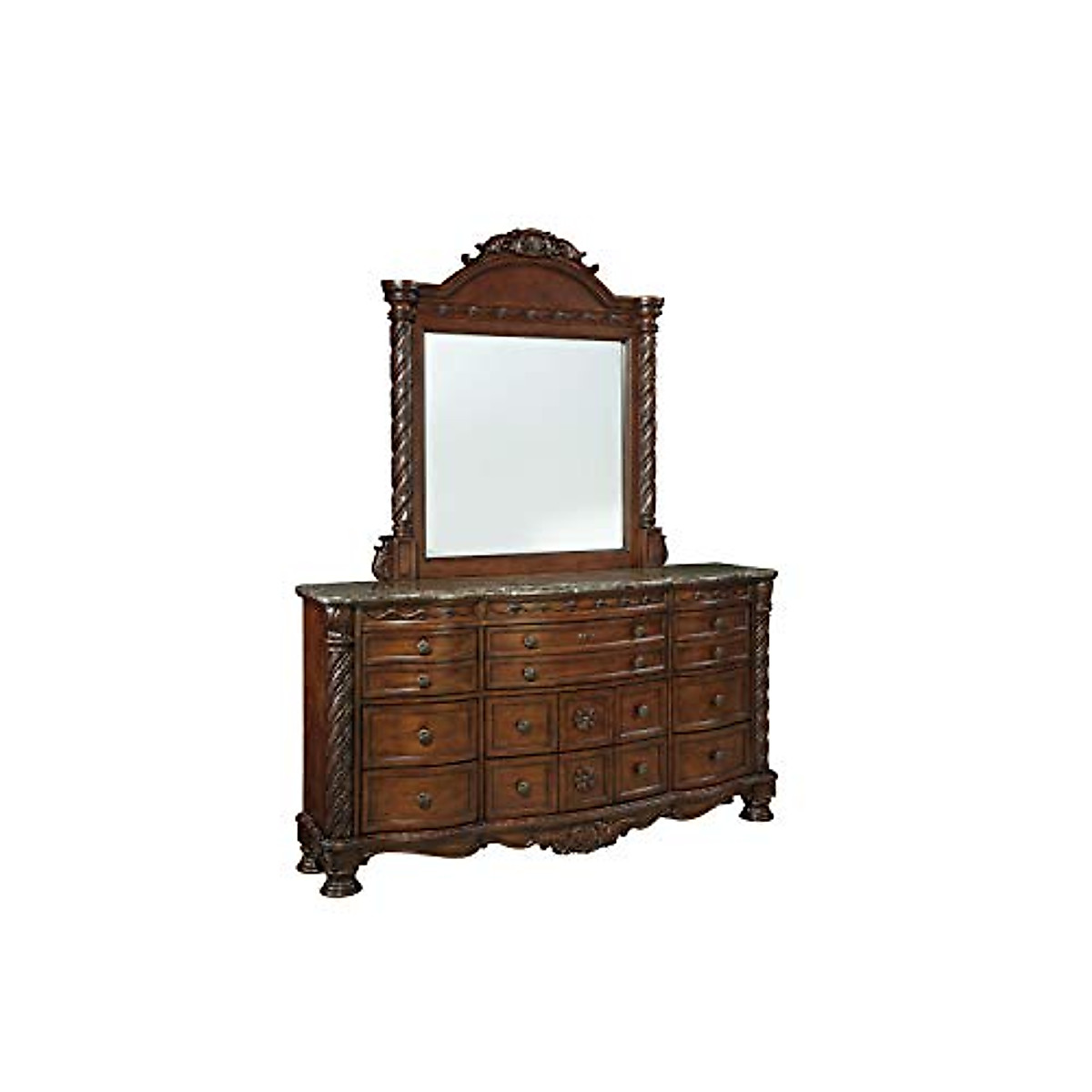 Signature Design by Ashley North Shore Ornate 9 Drawer Dresser with Marble Inlay Top, Dark Brown