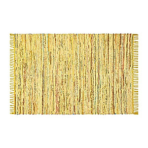 SISOSU Cotton Area Rug - Carpets Suitable for Living Room, Bedroom, Dining Room, Home Décor - Handcrafted Traditional Rugs - Non-Skid - Chindi Cotton Rag - 4’ x 6’ - Yellow