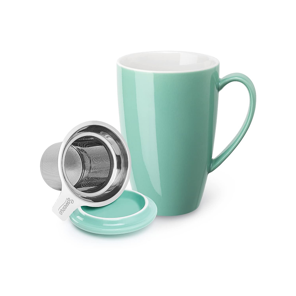 Sweese 14 OZ Porcelain Tea Mug with Infuser and Lid, Loose Leaf Tea Cup, Gifts for Tea Lover, Mint Green - 207.109