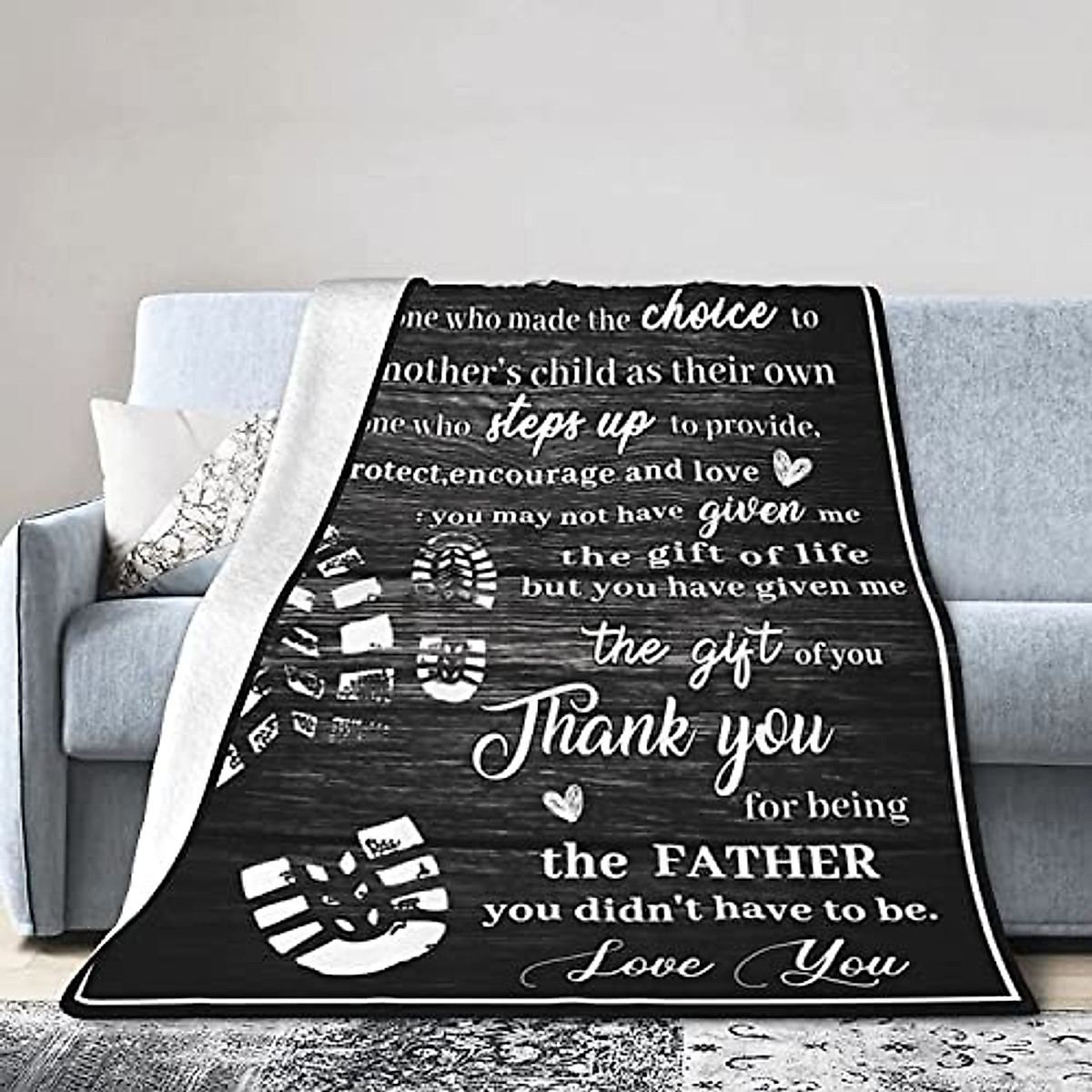 HAXOILO Stepped Up Dad Gifts Blanket to My Bonus Dad Father Daddy Throws Gifts for Fathers Day Birthday 80x60 in