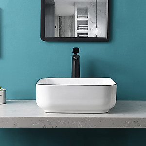 Tysun Vessel Sink Square, 15'' x 15'' Modern Bathroom Square Above Counter White Porcelain Ceramic Vessel Vanity Sink Art Basin