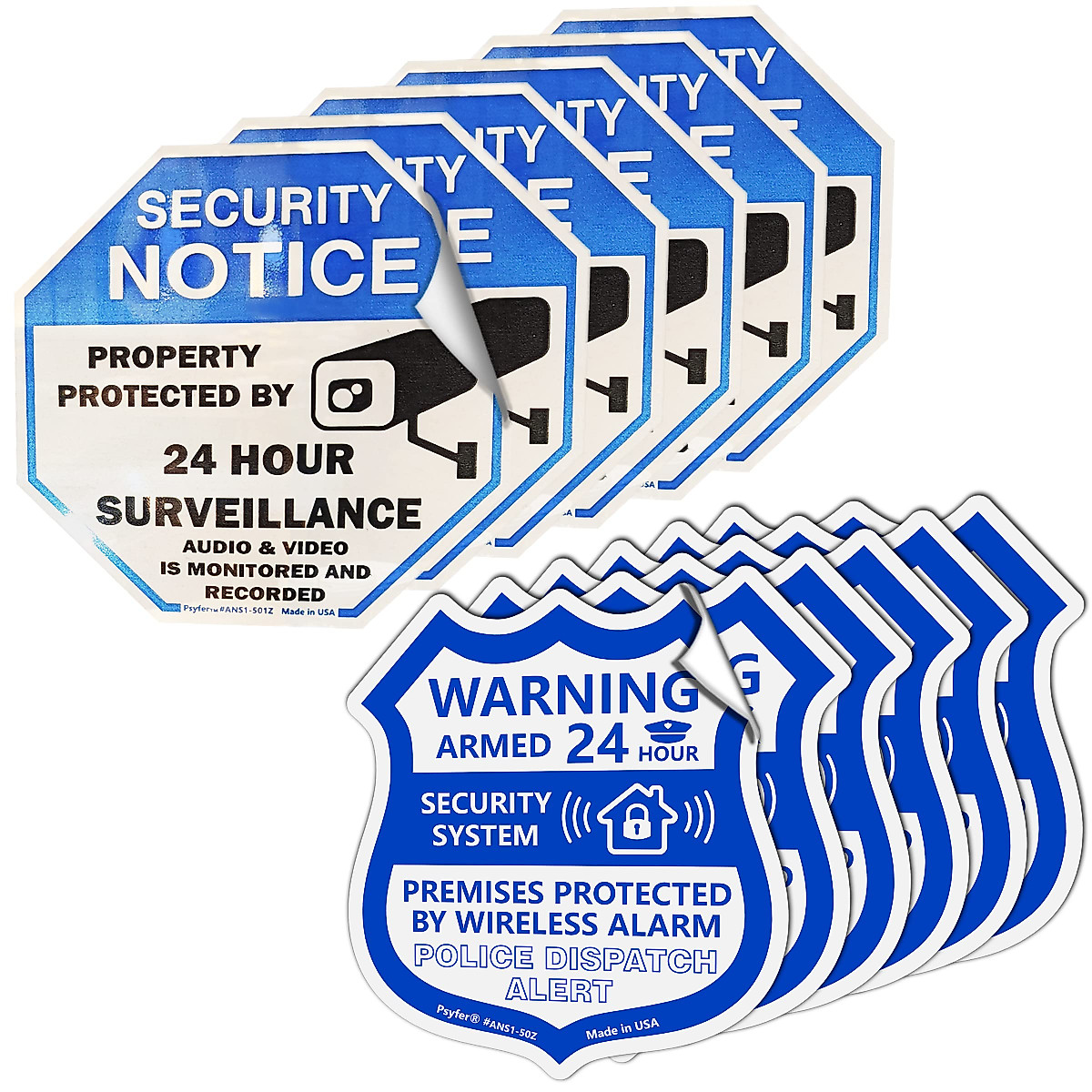 Psyfer® (Fade-Free) 12 Pack - Security Camera & Alarm Outdoor UV Waterproof Stickers [Made in USA]