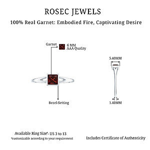 Rosec Jewels Natural Garnet Promise Ring for Women, AAA Quality, 6mm Princess Cut Garnet January Birthstone Ring - Ready To Gift, 14K Yellow Gold, Size:US 9.00
