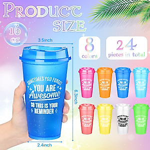 Skylety 24 Pcs Thank You Gifts You Are Awesome Coffee Cups with Lid 16 oz Plastic Tumblers Bulk Inspirational Christmas Appreciation Gift for Employee Coworker Teacher Colleague (Bright Colors)