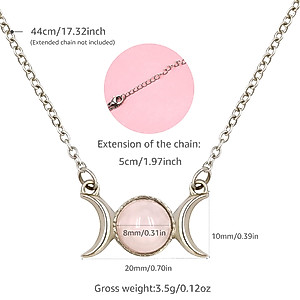 MISS RIGHT Rose Quartz Healing Crystal Triple Moon Goddess Phase Necklace for Women Men: Stainless Steel Crescent Moon Chakra Charm Necklace