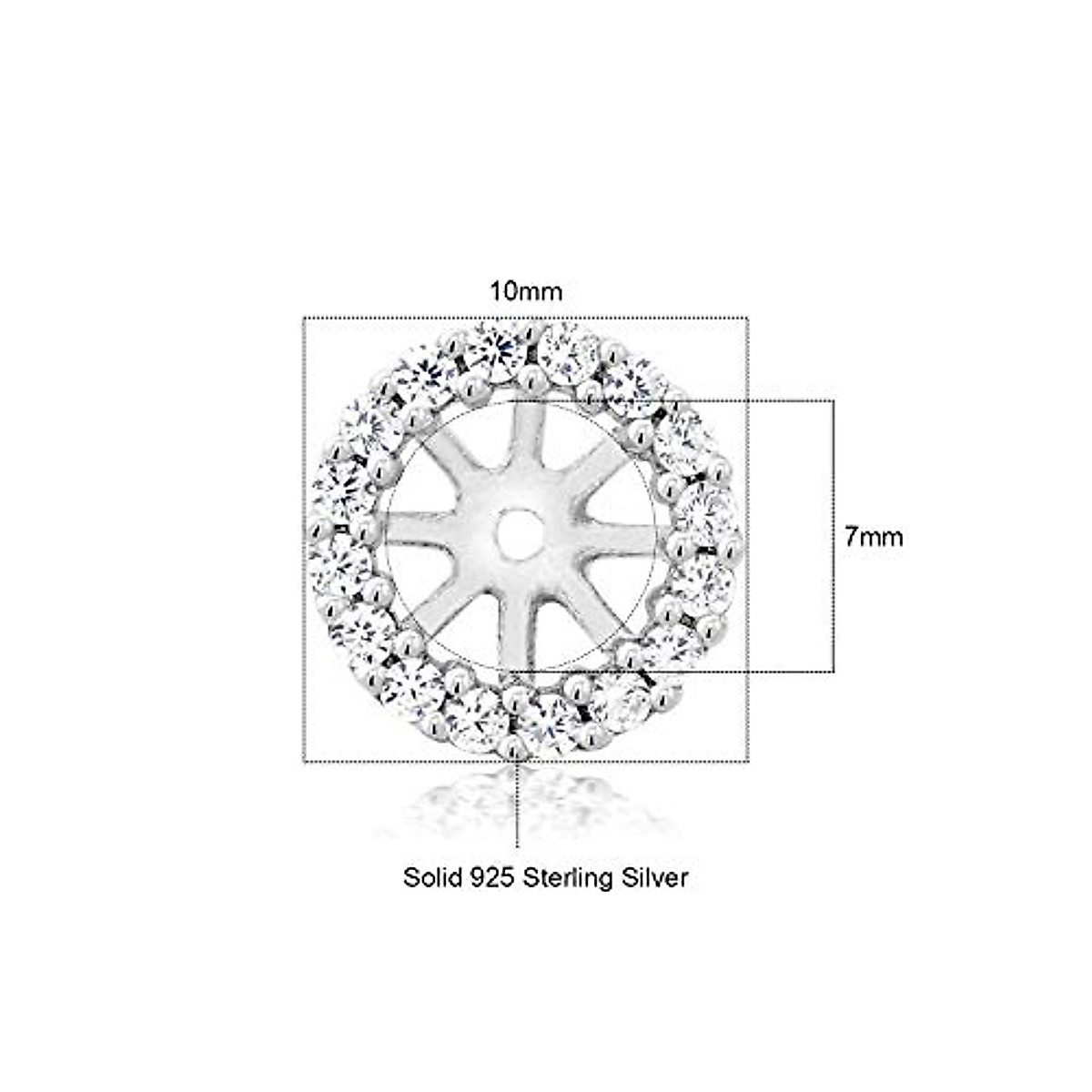 Gem Stone King 925 Sterling Silver White Zirconia Women Earring Jackets For 7.00MM Round Cut Studs