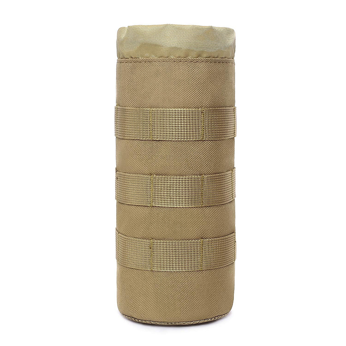 Tactical Molle Water Bottle Pouch Military Drawstring Open Top & Mesh Bottom Travel Water Bottle Holder Bag Tactical Hydration Carrier (Tan)