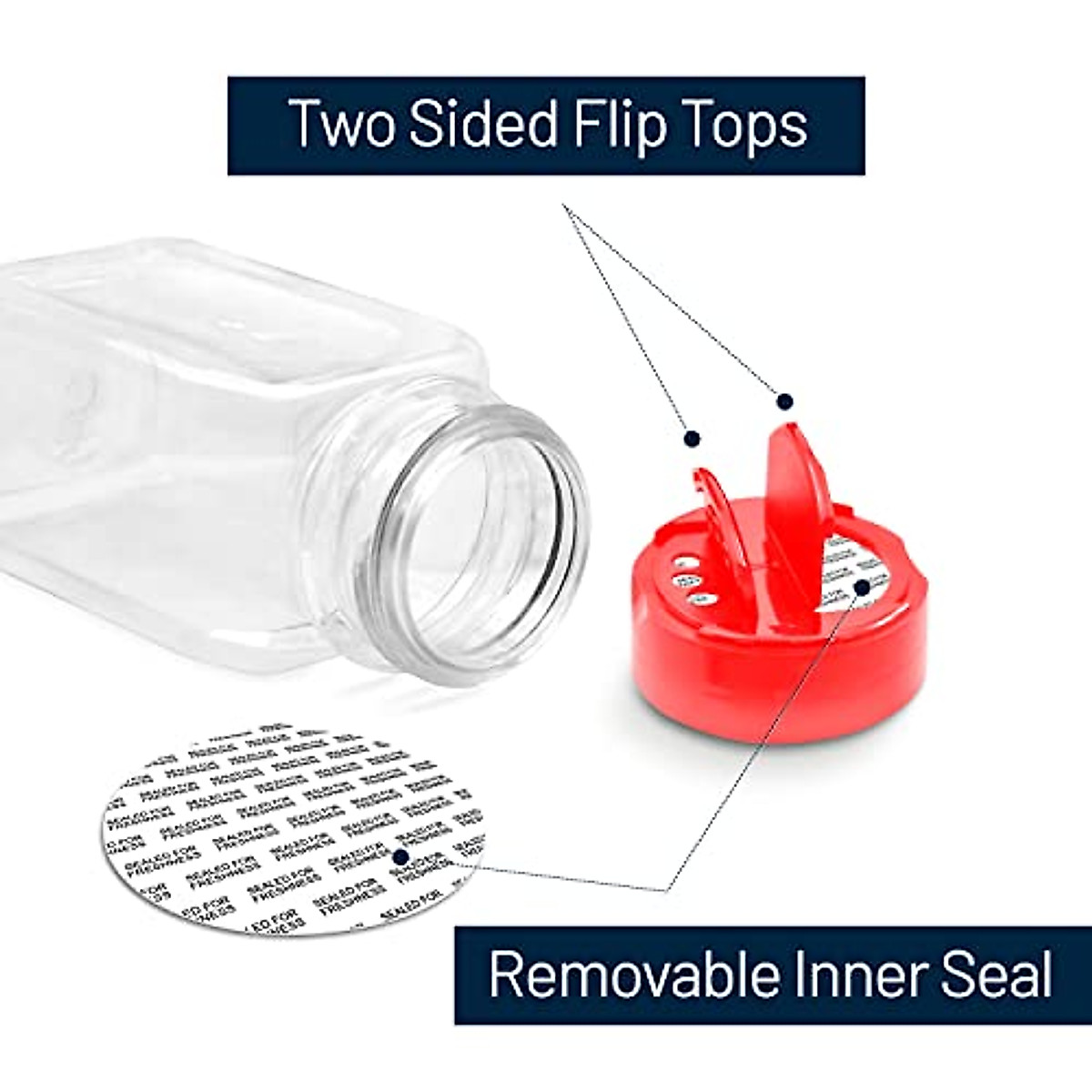 RoyalHouse 6 Pack 9.5 Oz Plastic Spice Jars with Red Cap, Clear and Safe Plastic Bottle Containers with Shaker Lids for Storing Spice, Herbs and Seasoning Powders, BPA Free, Made in USA