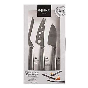 BOSKA Stainless Steel Cheese 3 Knife Set - Copenhagen For All Types of Cheese - Multi-Functional Cheese Slicer - Handheld Slicer - Silver Non-Stick - Dishwasher Safe - For Kitchen Cooking