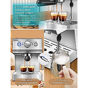 Espresso Machine, Stainless Steel Espresso Machine with Milk Frother for Latte, Cappuccino, Machiato,for Home Espresso Maker, 1.8L Water Tank, Semi Automatic Espresso Machines 20 Bar